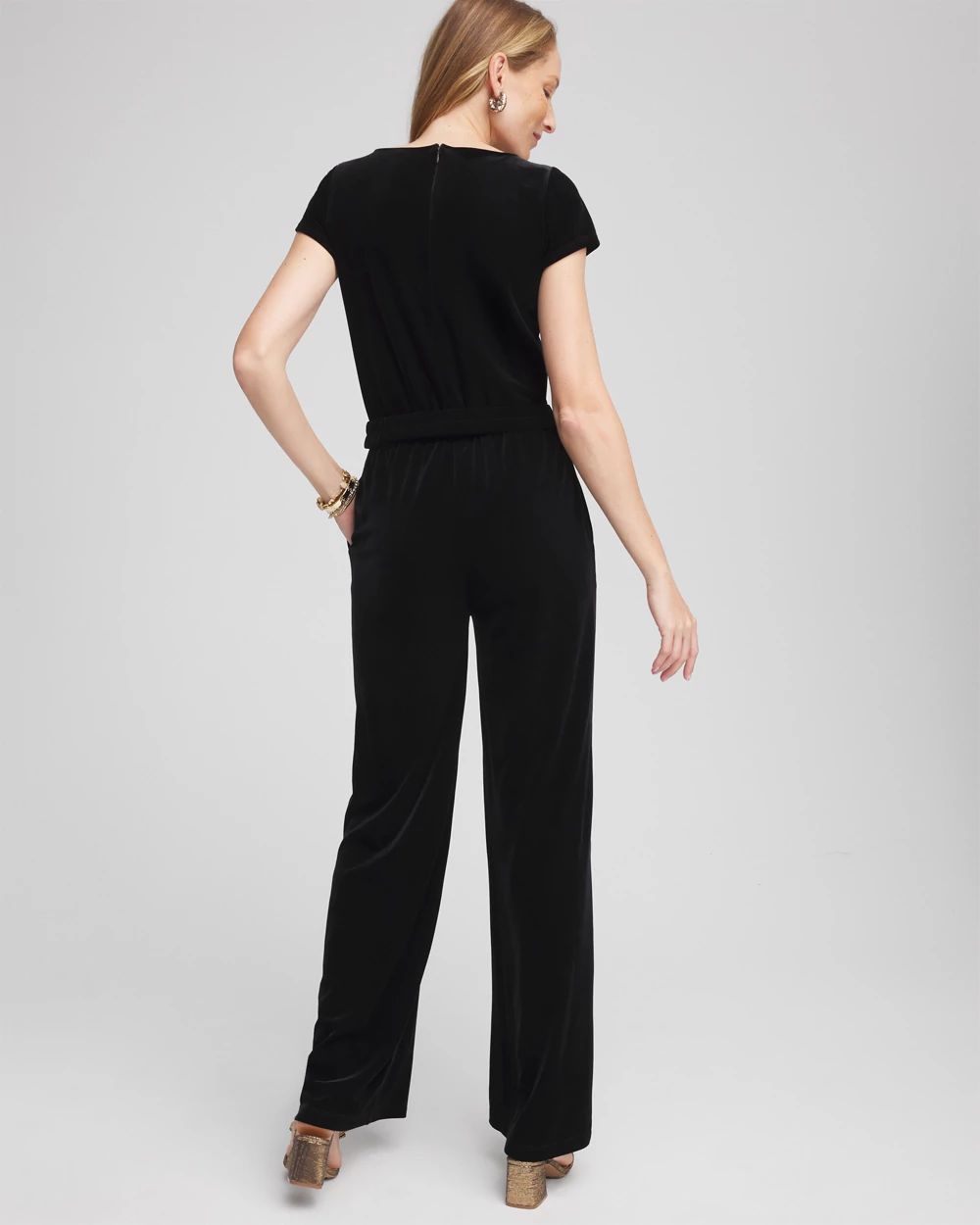 Petite Travelers™ Belted Velvet Jumpsuit | Chico's Petite Travelers™ Belted Velvet Jumpsuit | Chico's